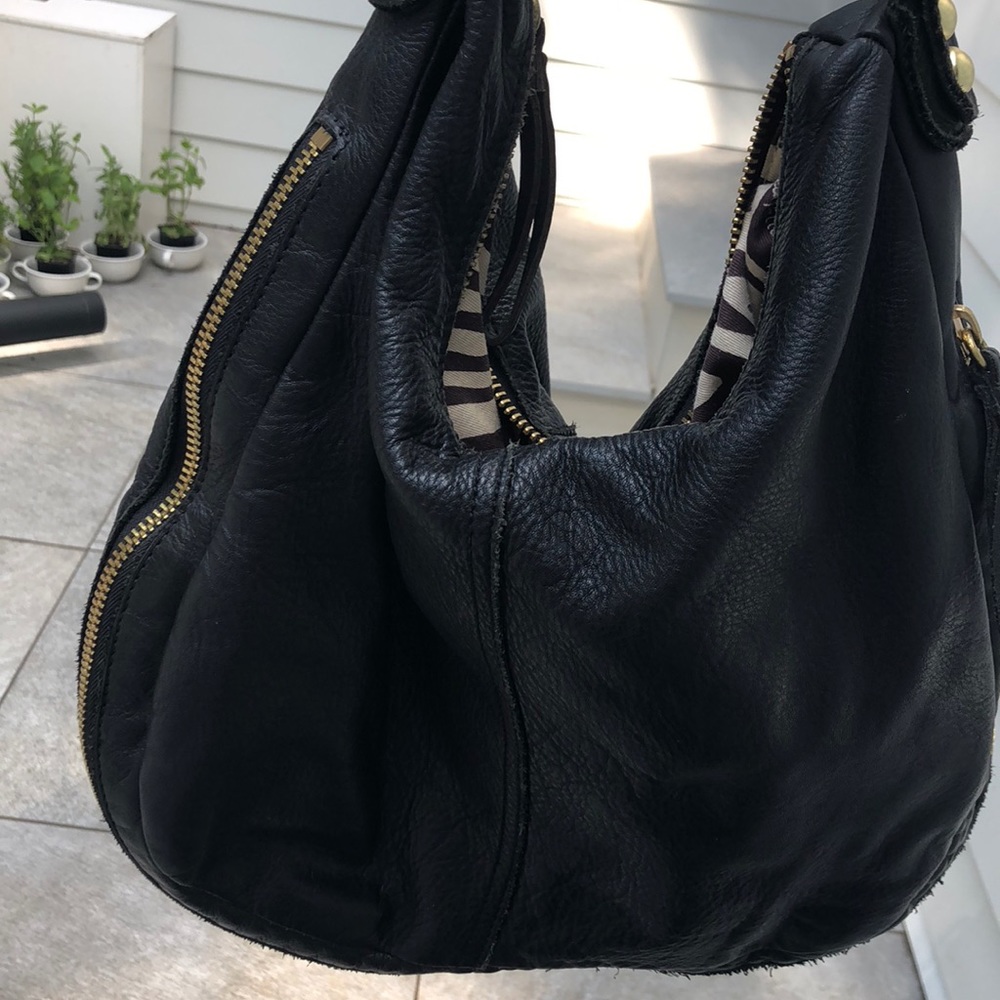 Linea Pelle Black Leather Hobo Bag - Gem
